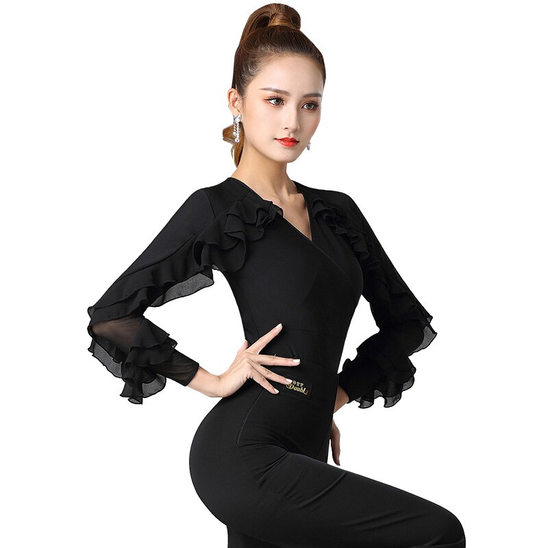 dance top black modern dance practice clothes V-ne... – Grandado