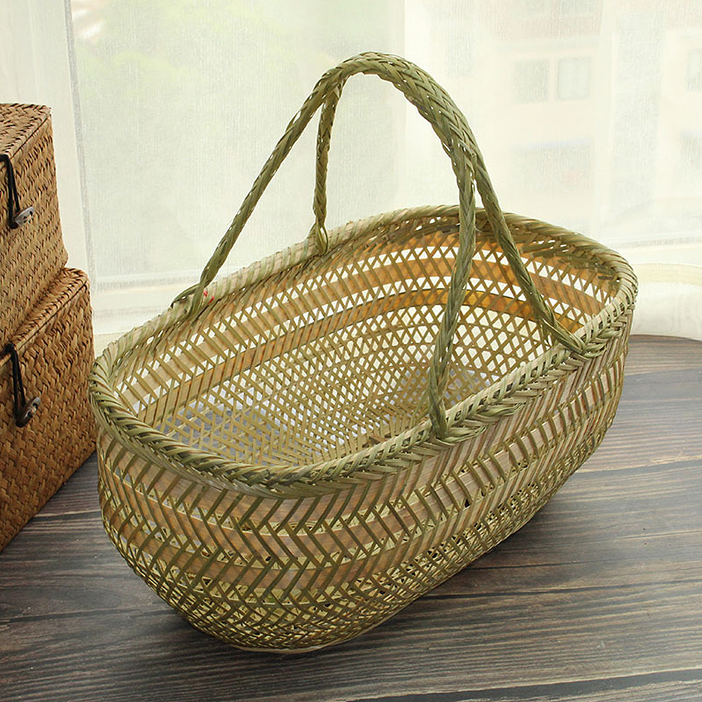 Bamboo Basket Handwoven Harvest Baskets Kitchen St... – Vicedeal