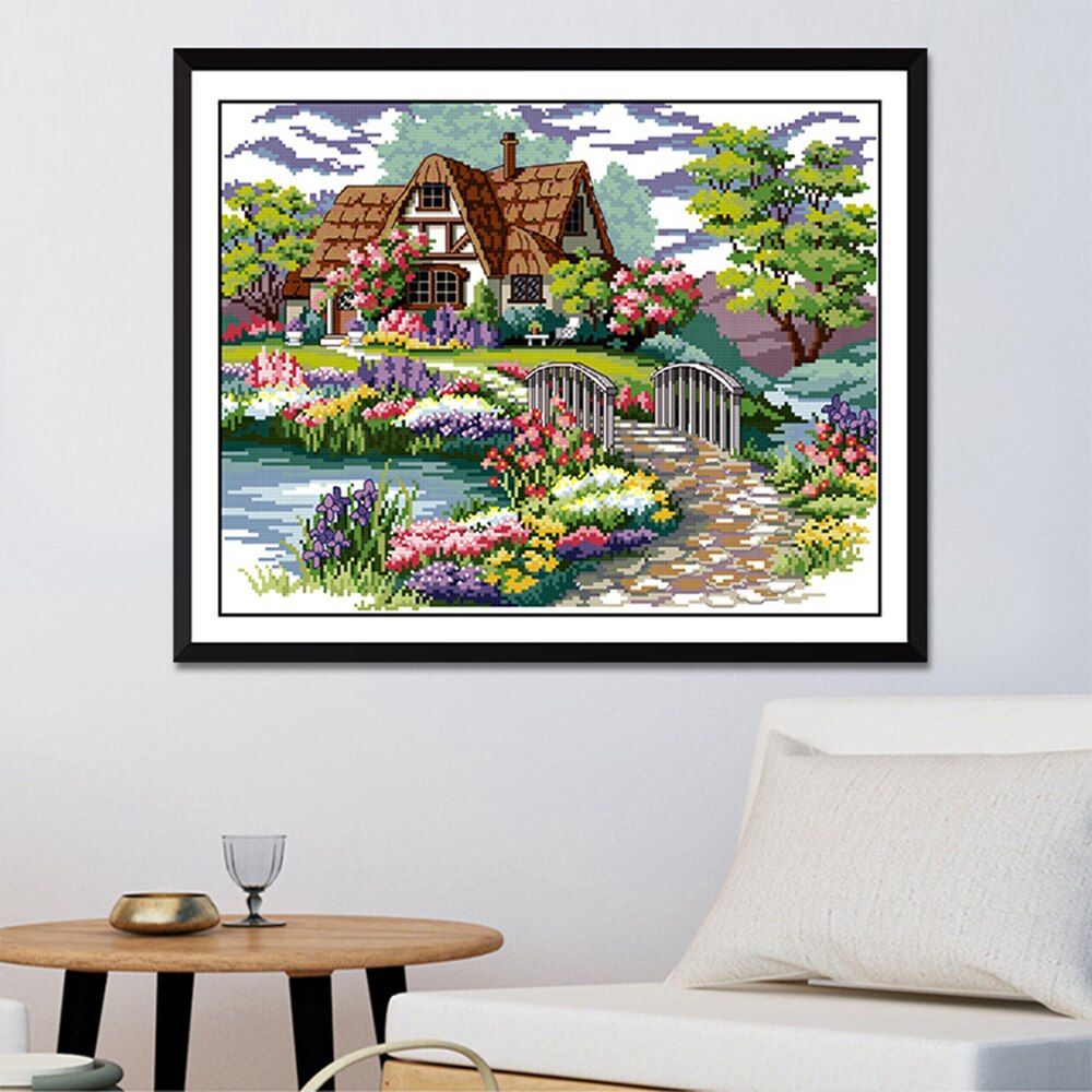 HUACAN Embroidery Cross Stitch House Landscape Nee... – Grandado