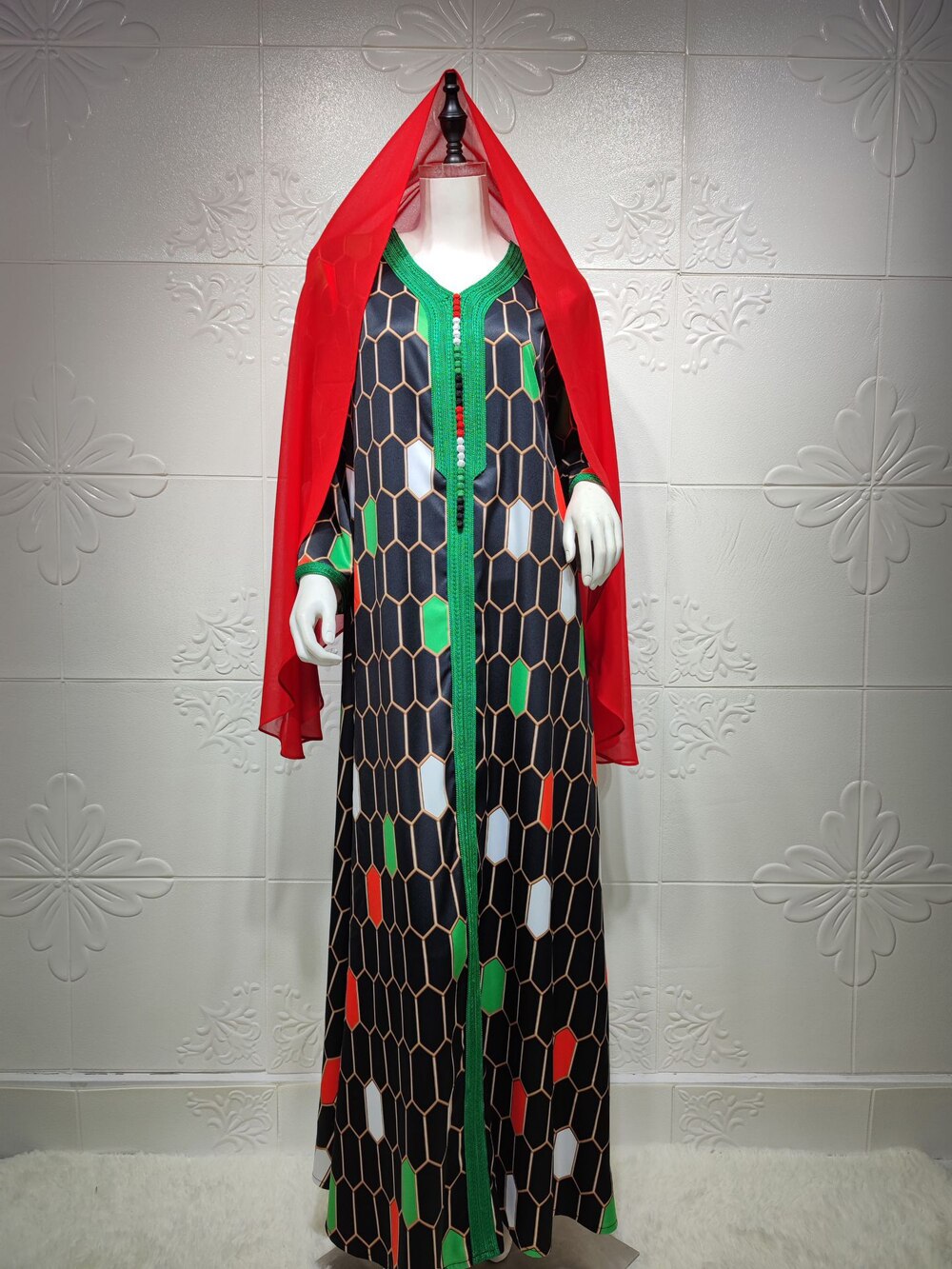 AB049 Veiled Female Dress Abaya Red Muslim Headsca... – Vicedeal