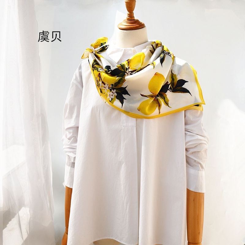 Chinese natural silk scarf lemon painting for wome... – Grandado
