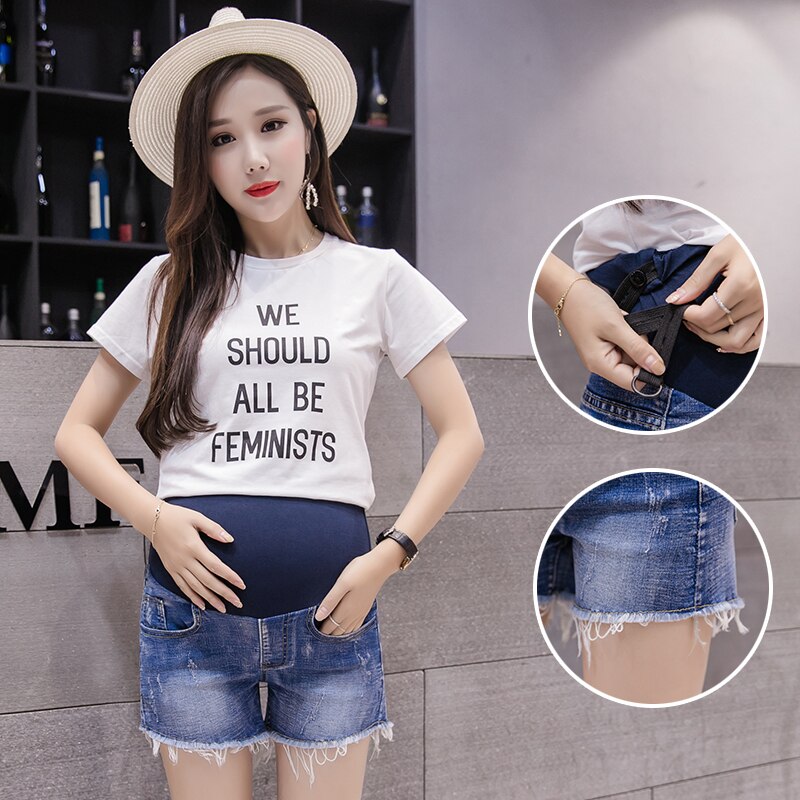 607# Summer Thin Stretch Denim Maternity Shorts Cs... – Vicedeal