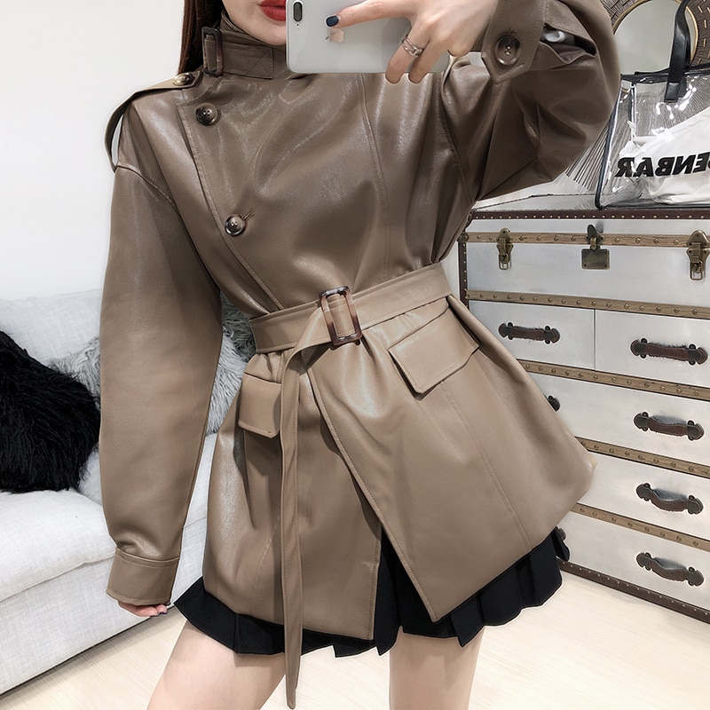 spring leather coat women vintage Moto Full Sleeve... – Vicedeal