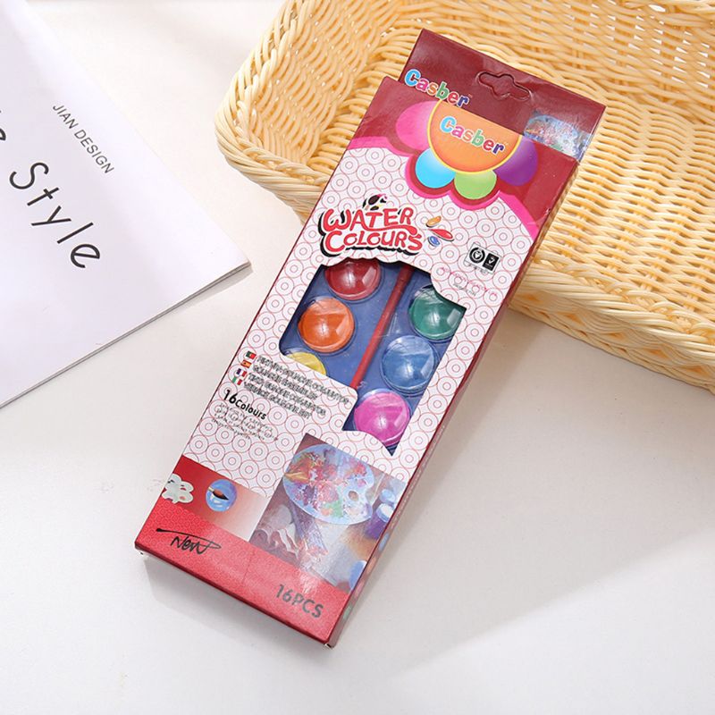 16 Color Gouache Watercolor Pain Set with Paint Br... – Vicedeal