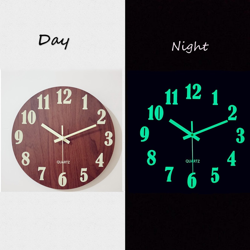 Wooden Luminous Wall Clock 12 Inch Number Hanging ... – Vicedeal