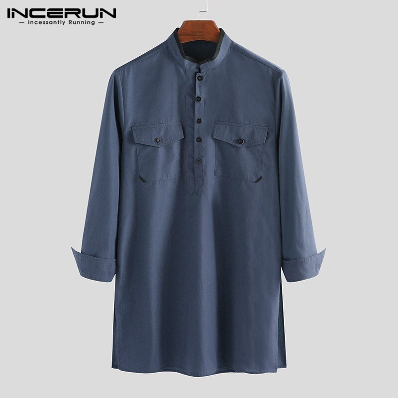 INCERUN Vintage Men Shirt Stand Collar Indian Tops... – Vicedeal