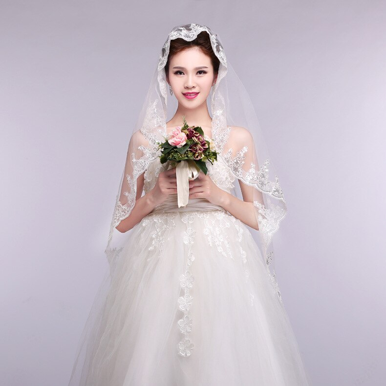 Pailletten Spitze Kurze Braut Schleier 1,5 mt Lang... – Vicedeal