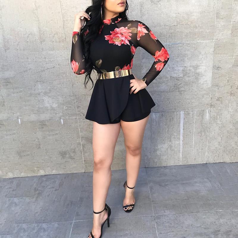 Women O Neck Open Back Mesh Rompers Party Mini Sho... – Grandado