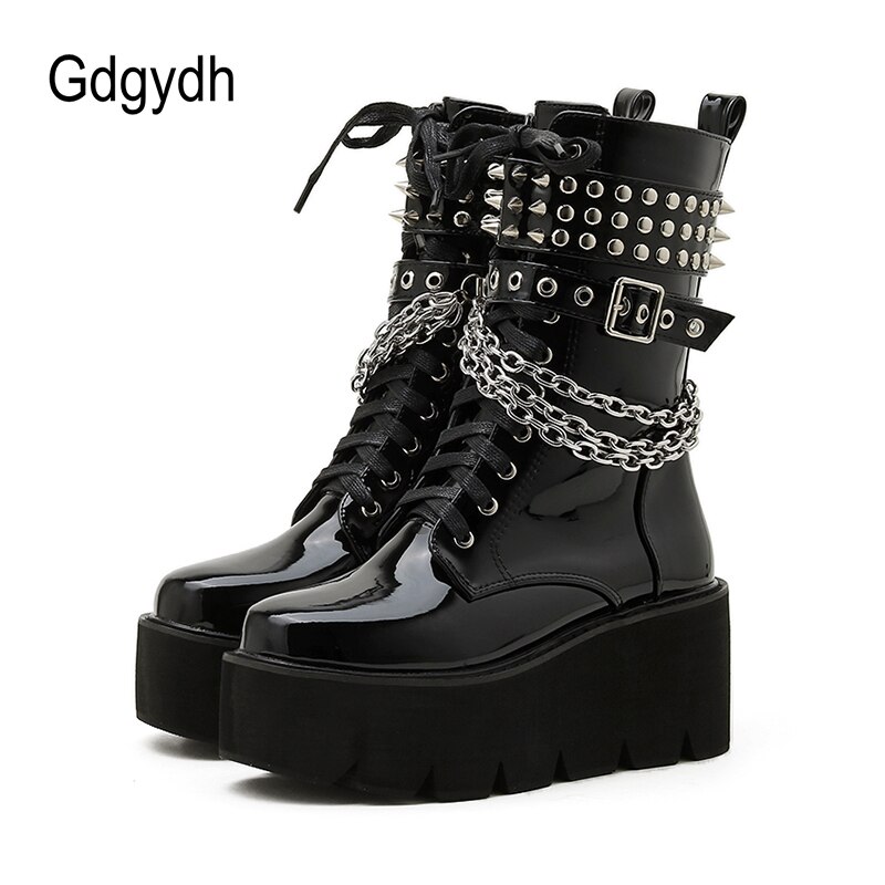 Gdgydh Dark Rivets Boots Women Vintage Gothic Girl... – Grandado
