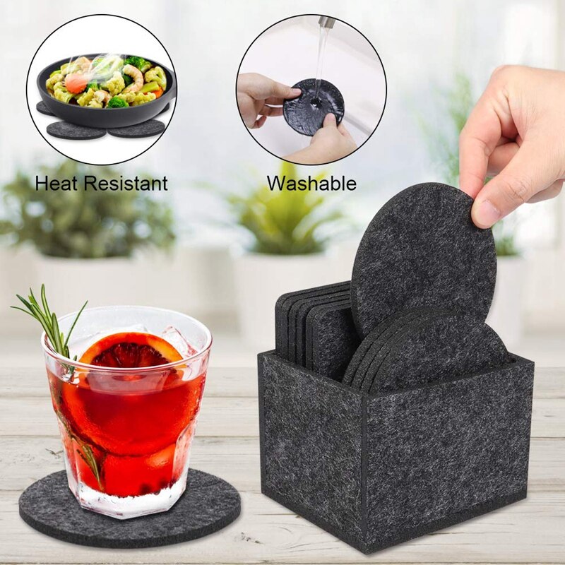 Set Of 12 Felt Coasters, Dark Gray Glass Coasters ... – Grandado