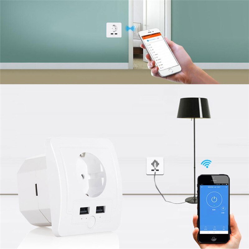 Smart USB Wall Socket 16A EU WiFi Power Plug Works... – Grandado