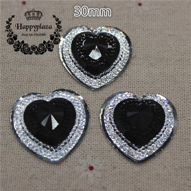 10PCS 30mm Black Big Heart Flatback Cabochon DIY S... – Grandado