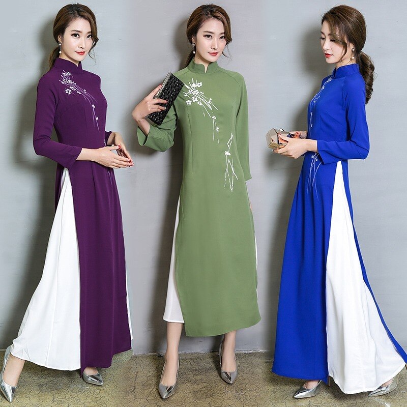 Vietnam Ao Dai Patchwork Tight Dress for Woman Chi... – Vicedeal