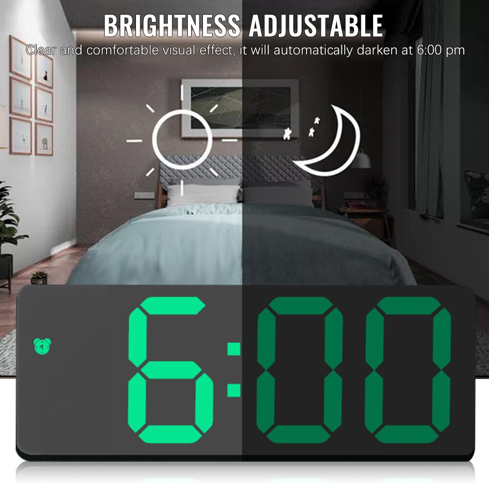 Digital Alarm Clock Mirror LED Clock Night Lights ... – Vicedeal