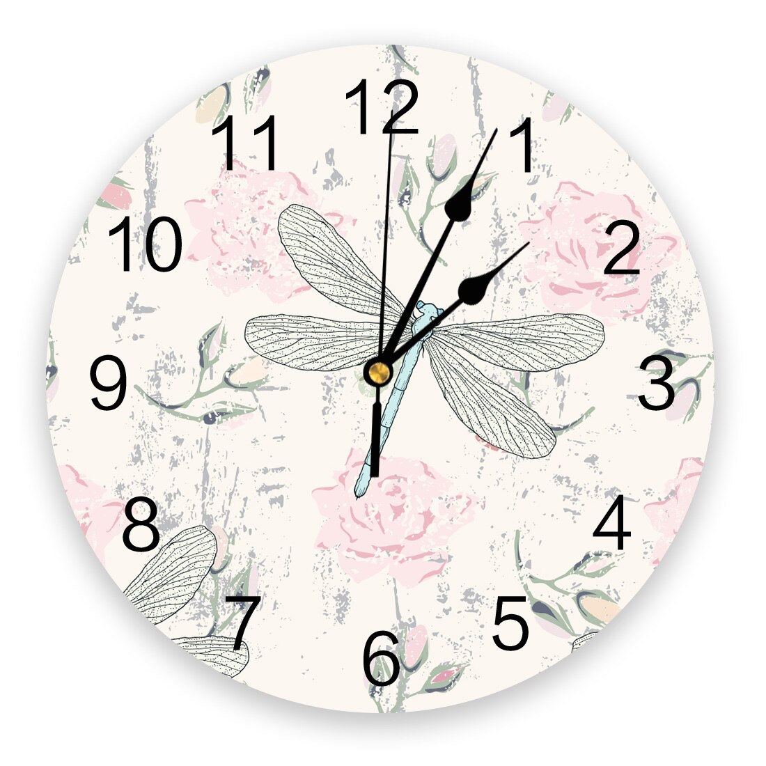 Illustration Of Dragonfly Pink Rose Wall Clock Wal... – Grandado