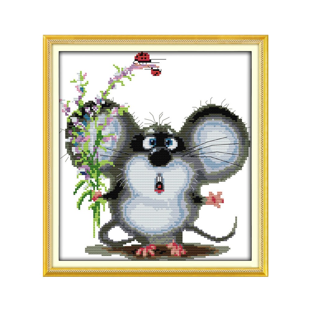 Big-eared mouse cross stitch kit 14ct 11ct pre sta... – Grandado