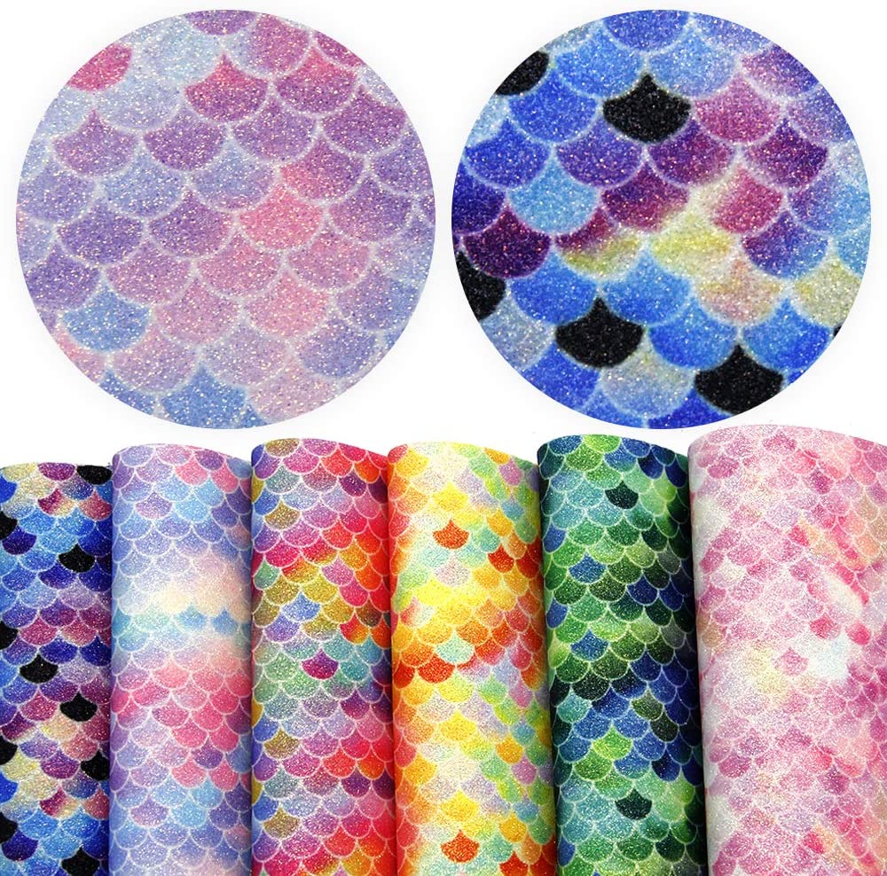 Faux Leather Sheets Mermaid Fish Scales Printed Le... – Vicedeal