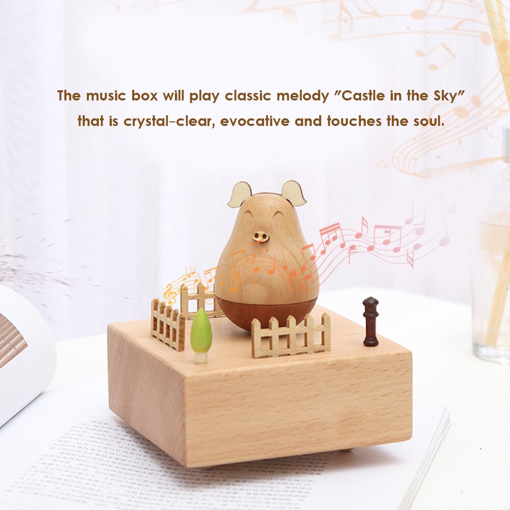 Boîte à musique en bois de hêtre, jouet cochon gob... – Grandado Boîte à musique en bois de hêtre, jouet cochon gob... – Grandado