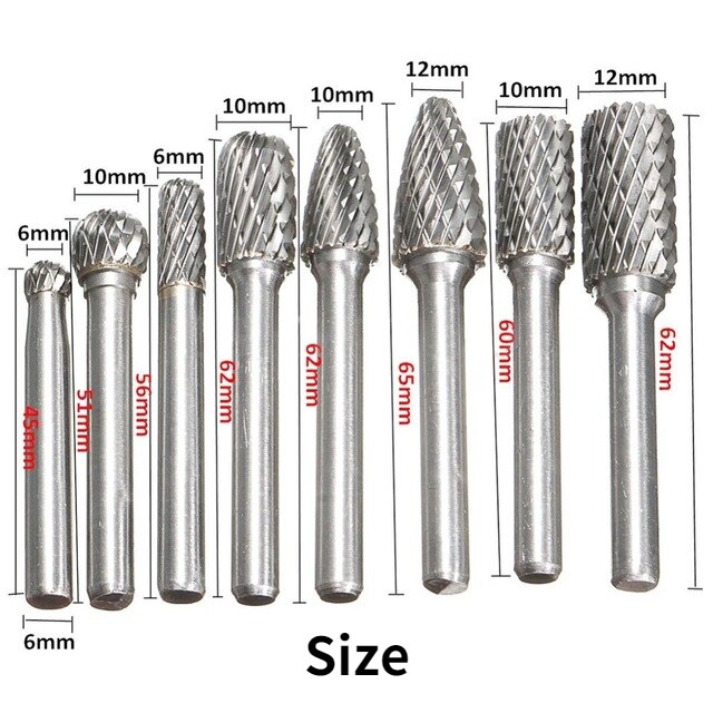 8 Pcs/set 6mm-12mm Tungsten Carbide Burr Bit CNC E... – Grandado