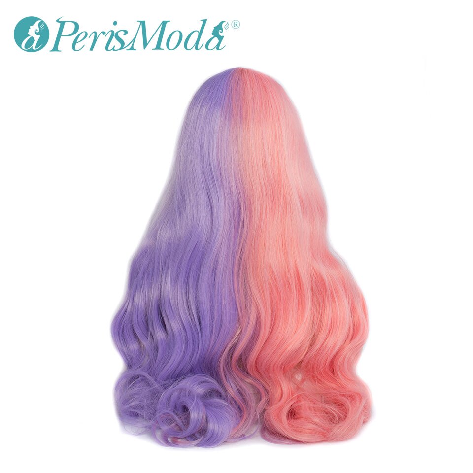 Long Wavy Half Pink and Half Purple 26 Inch Synthe... – Grandado