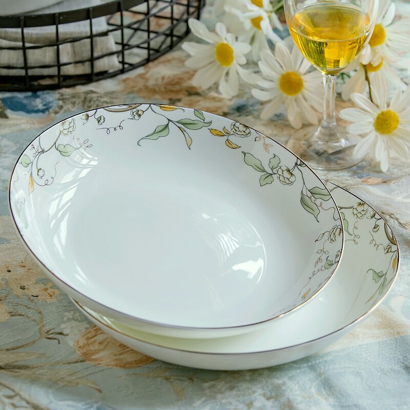 8 inch, real bone china dessert plates, leaf paint... – Grandado