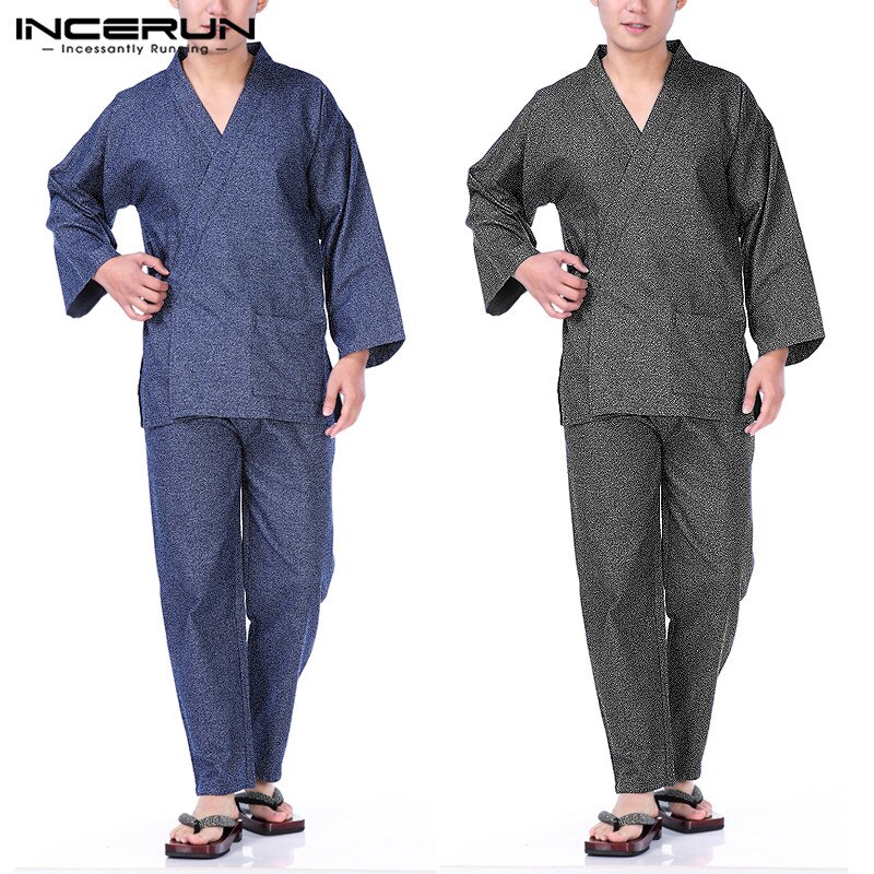INCERUN Mannen Japanse Kimono Set Lange Mouw Pyjam... – Vicedeal