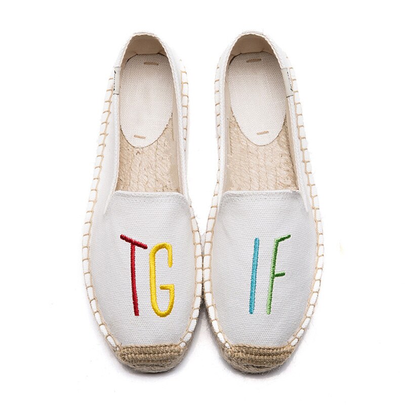 Summer Embroidery TGIF Canvas Espadrilles Women Fl... – Grandado