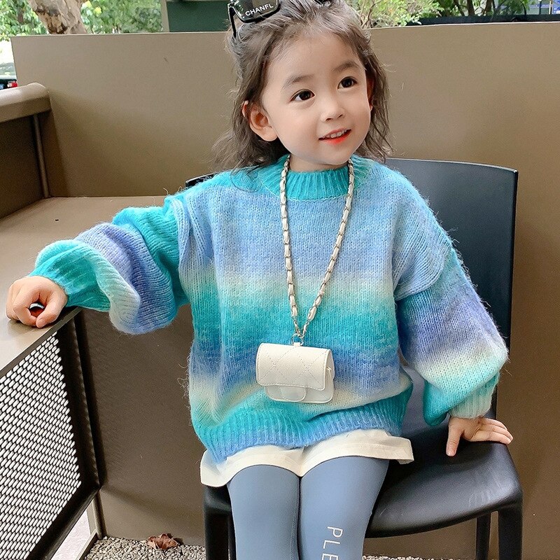Gradient Girls Knitted Sweater Autumn Winter Coat ... – Grandado