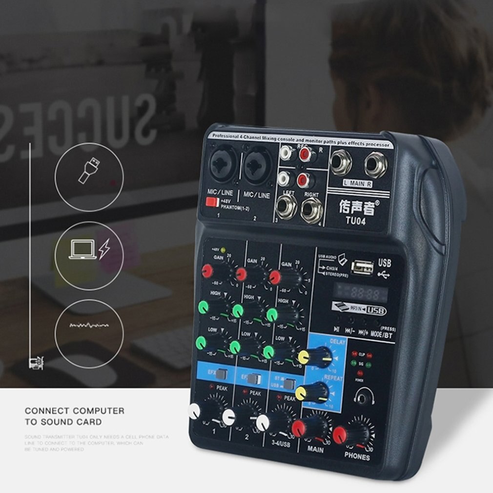 Mini 4 Channel Mixer Audio Mixing DJ Console with ... – Grandado