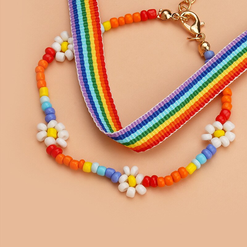 Summer Rainbow Rope Beads Flower Bracelet Set LGBT... – Grandado