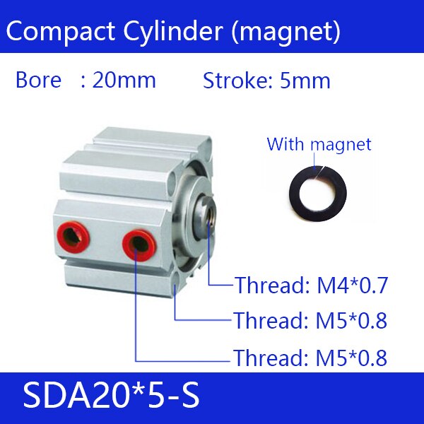 SDA20*5 20mm Bore 5mm Stroke Compact Air Cylinders... – Grandado