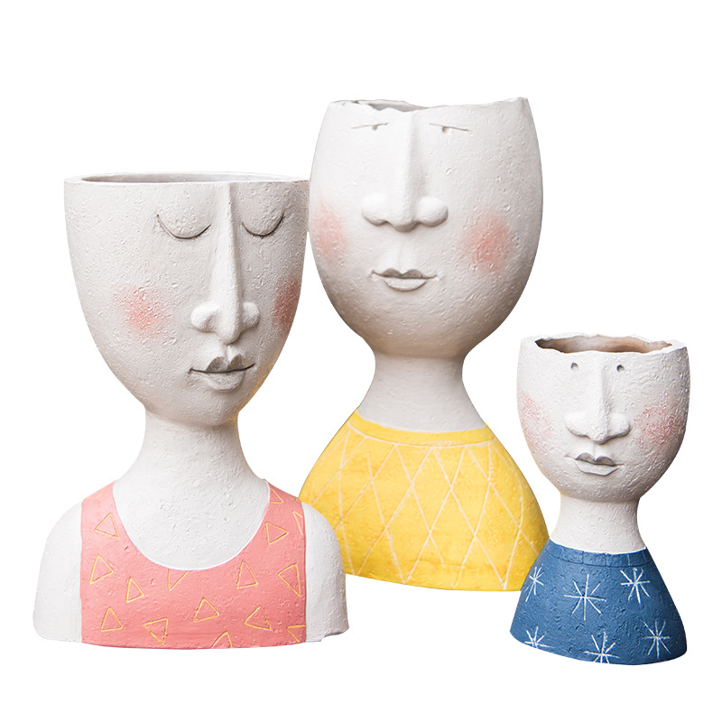 Vintage Art Portrait Sculpture Flower Pot Resin Ar... – Grandado