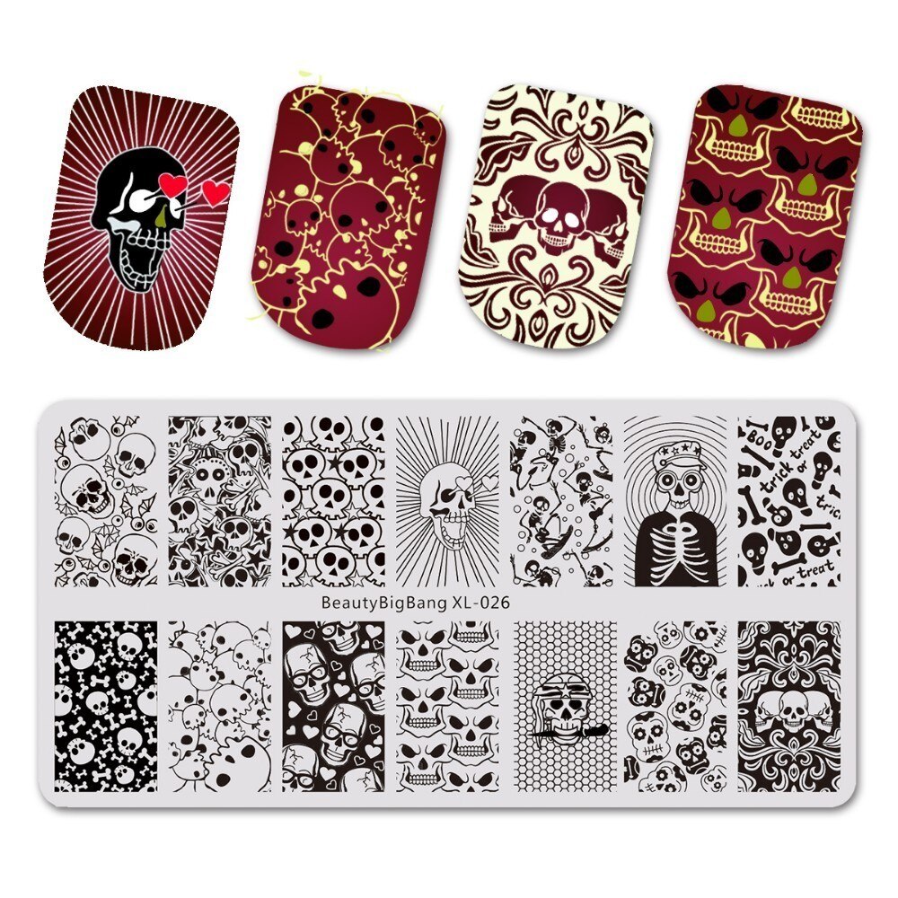 Beautybigbang Stempelen Plaat 4 Stks/set Schedel A... – Grandado