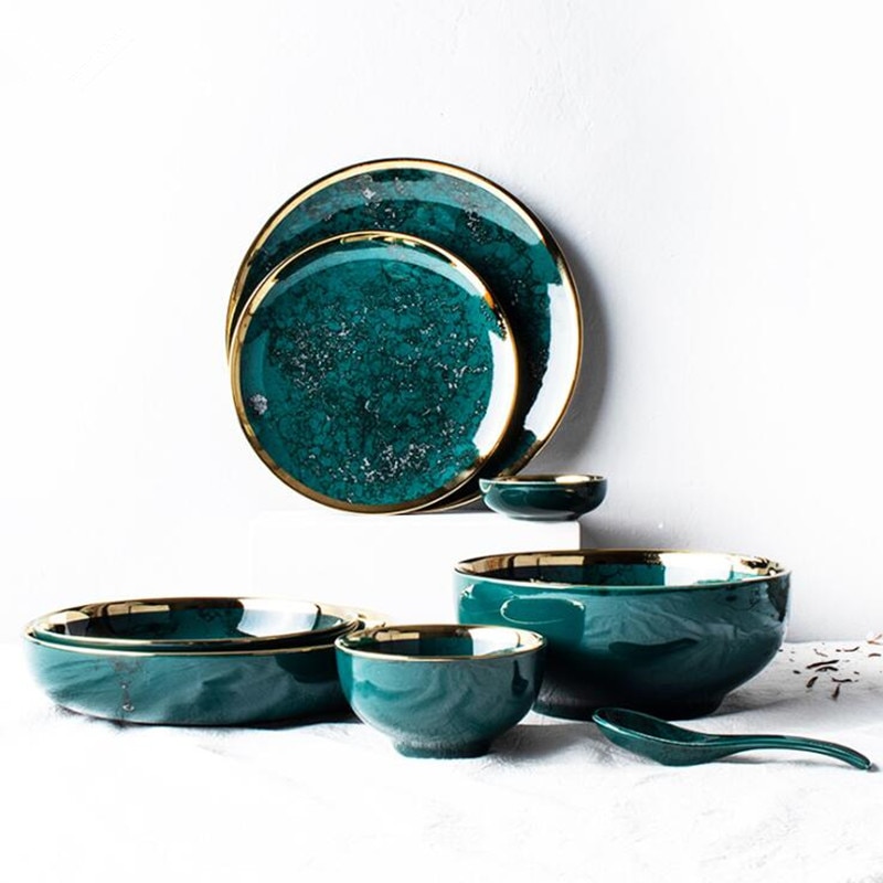 Le côté or assiette verte porcelaine vaisselle Ste... – Grandado
