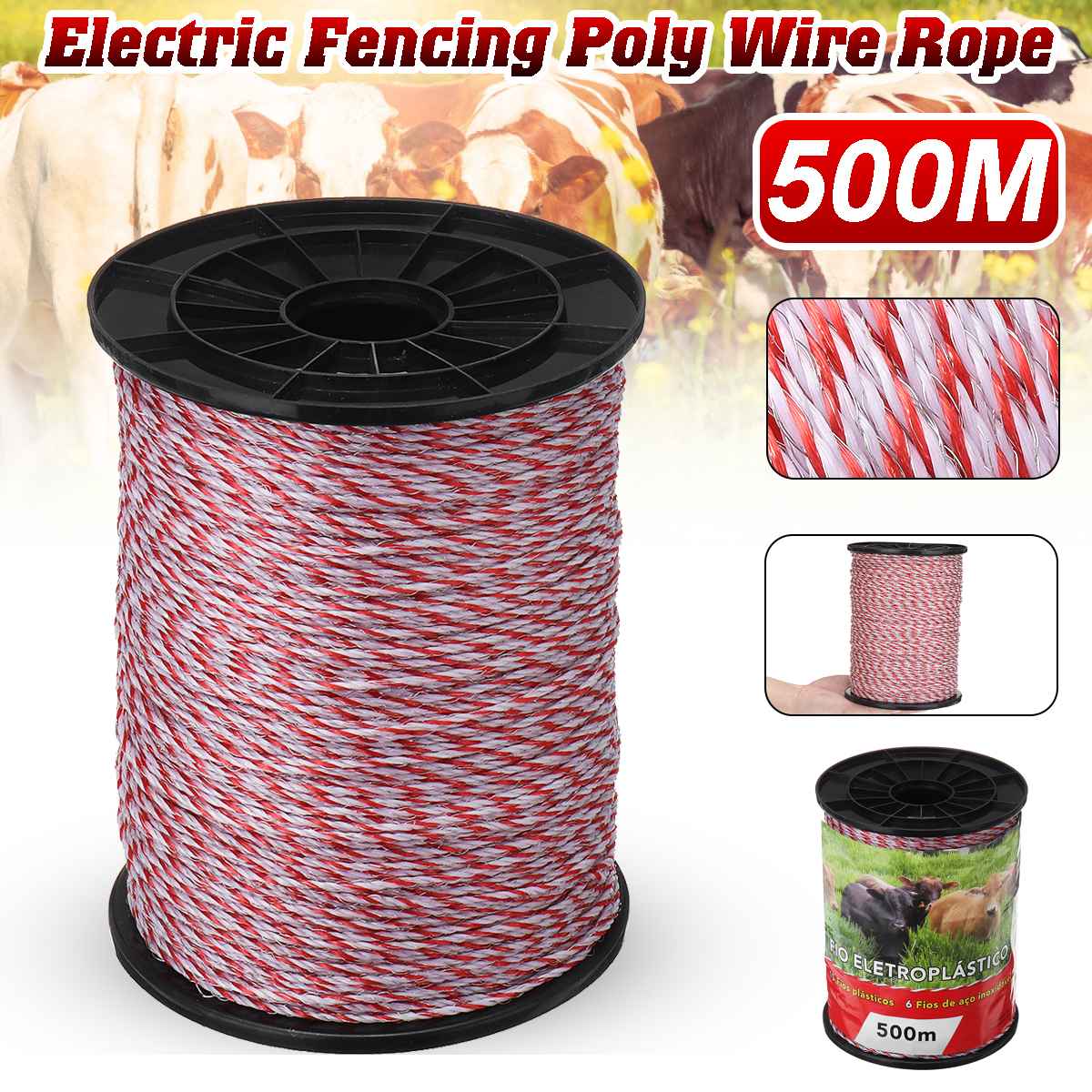 500M Roll Electric Fence Rope Red White Polywire w... – Grandado