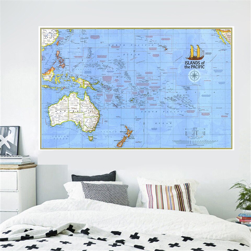 150*100 Cm 1974 The Pacific Islands Map Vintage Wa... – Grandado