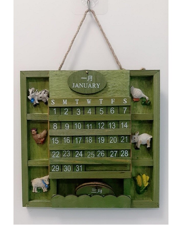 DIY Wall Calendar Green Animal Decor Wooden Calend... – Grandado