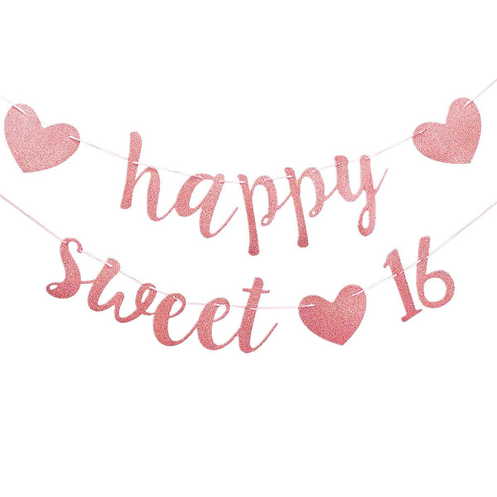 Rose Gold Happy Sweet 16th Birthday Party Banner G... – Grandado