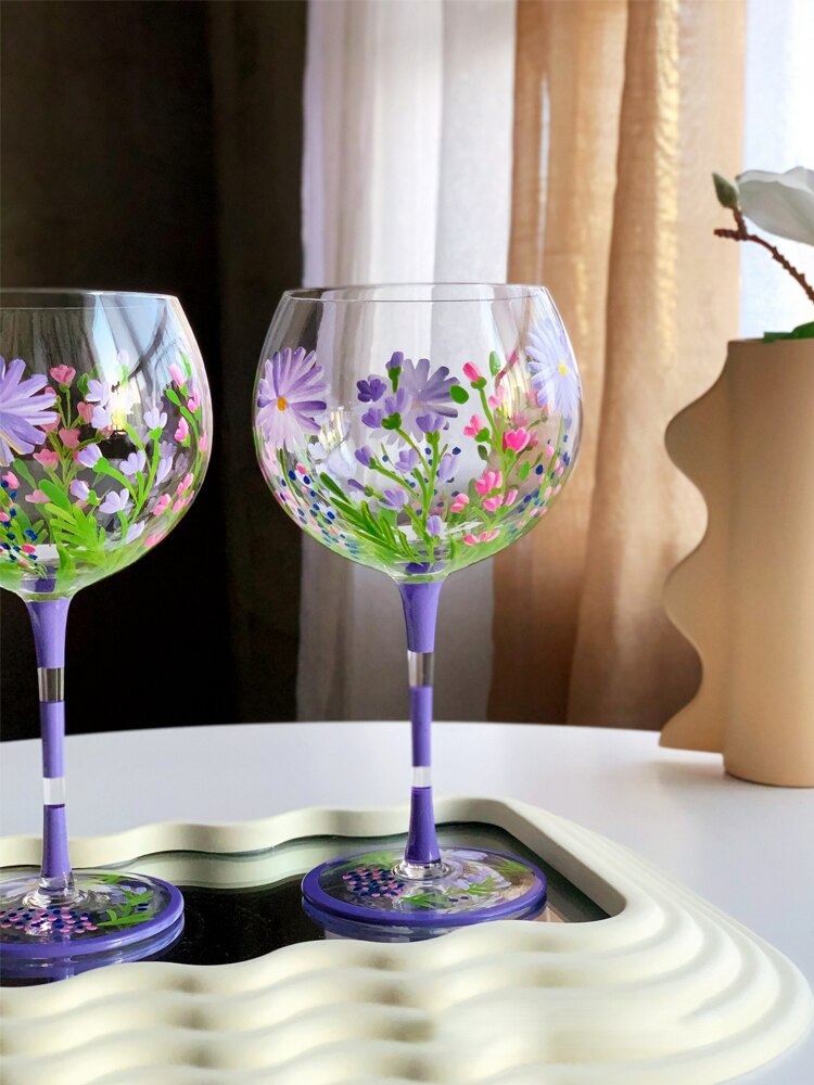 Hand Painted Flower Glass Goblet Wine Glass Glass ... – Grandado