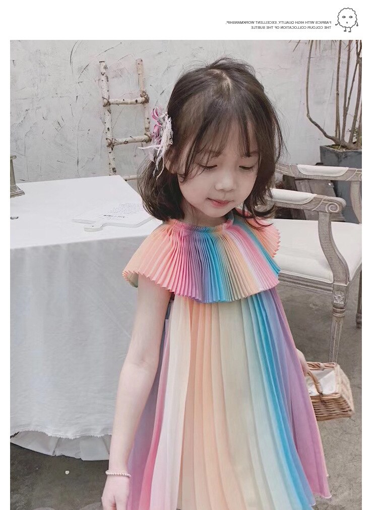 Summer Girls Pleated Dress Kids Rainbow Dresses Gi... – Grandado