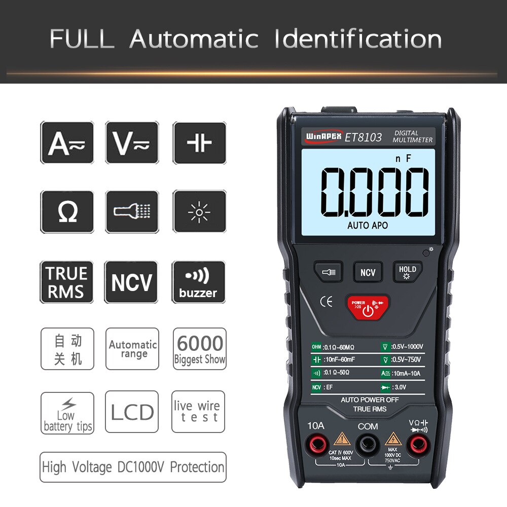 Full Intelligent Digital Multimeter NCV True RMS V... – Grandado