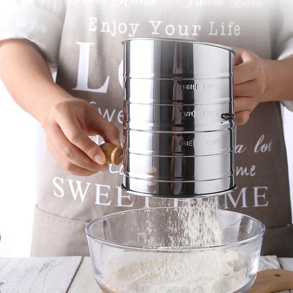 Stainless Steel Flour Sifter Sieve 3-Cup Rotary Ha... – Grandado