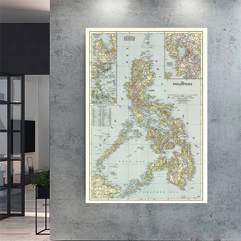 150*225cm The Vintage Philippines Map (1945) Detai... – Grandado