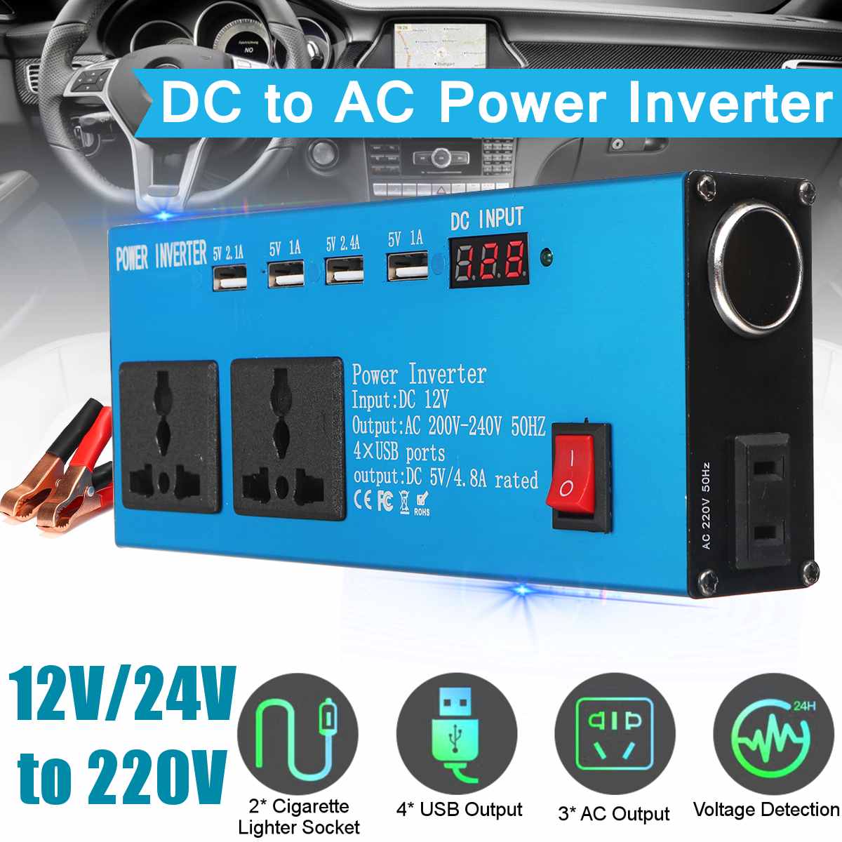 Car Power Inverter DC 12V 24V to AC 220V 240V Volt... – Grandado