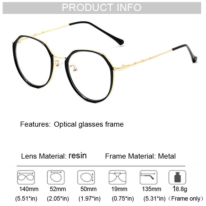 glasses frame Classic Round Women's Metal frame Op... – Vicedeal