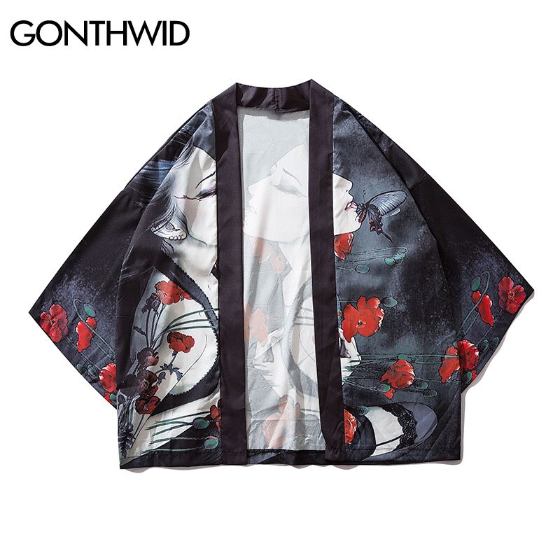 GONTHWID Japanese Style Girl Flowers Butterfly Pri... – Grandado