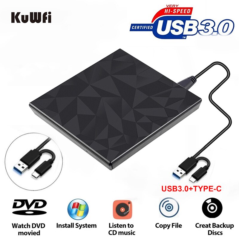 KuWFi USB3.0 &Type C DVD Drive CD Burner Drive... – Vicedeal