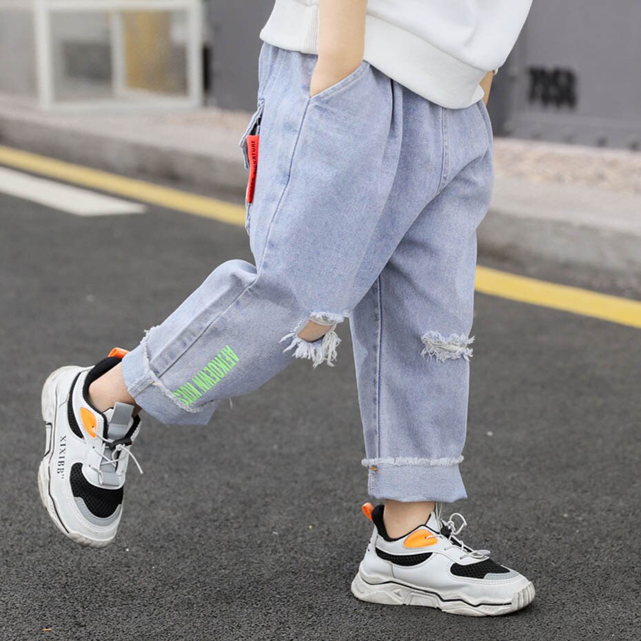 Jeans For Boy Letter Pattern Boy Ripped Jeans With... – Grandado