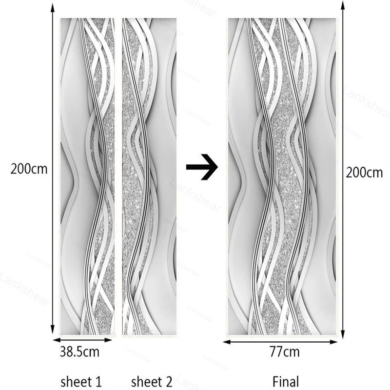 PVC Door Sticker Modern 3D Abstract Line Silver Pe... – Grandado