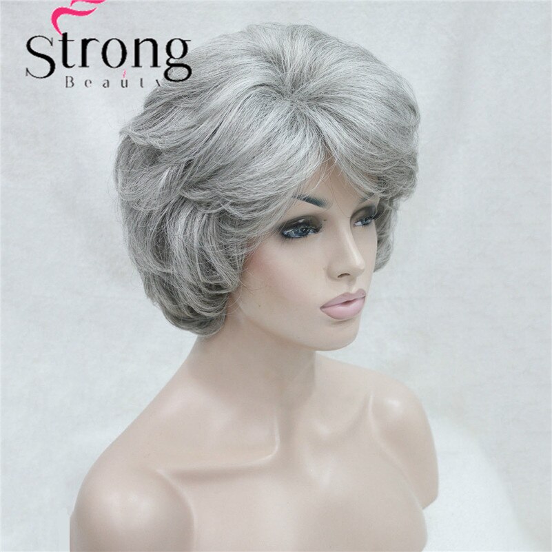Short Soft Thick Wavy Layered Silver grey Full Syn... – Vicedeal